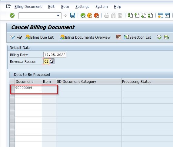 T code VF11 Cancel Billing Document