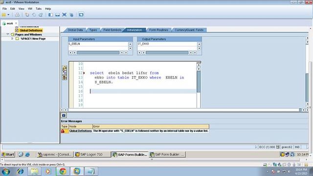 Operator With S Ebeln Is Fallowed Neither By An Internal Table Nor By A