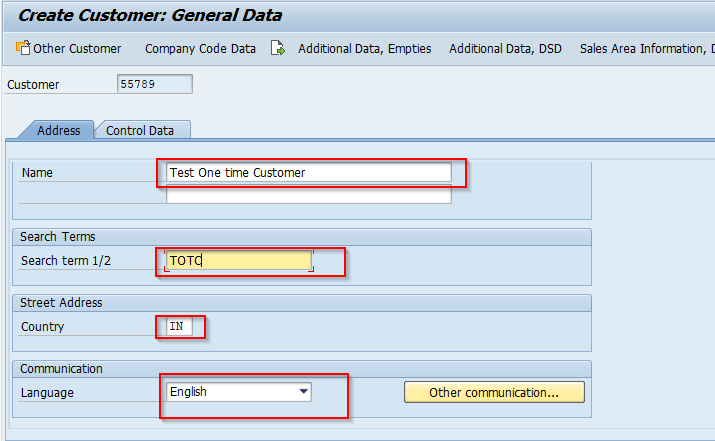 Create One Time Customer in SAP